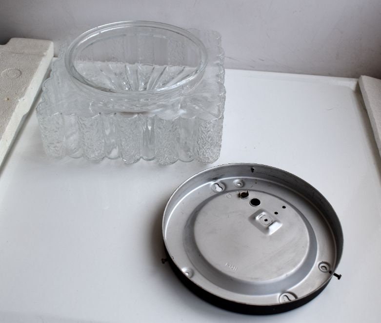 Vintage 8" Square Shade Large Ceiling Wall Lamp Scone Swirl Flush Clear ...