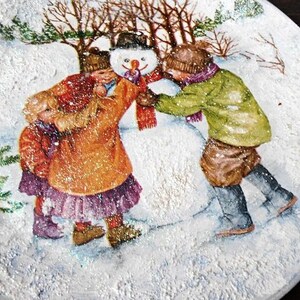Christmas Wall Decor Plate Snowman Decoupage Wall Decor Snow Holiday ...