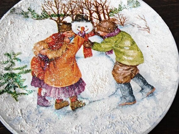 Christmas Wall Decor Plate Snowman Decoupage Wall Decor Snow - Etsy