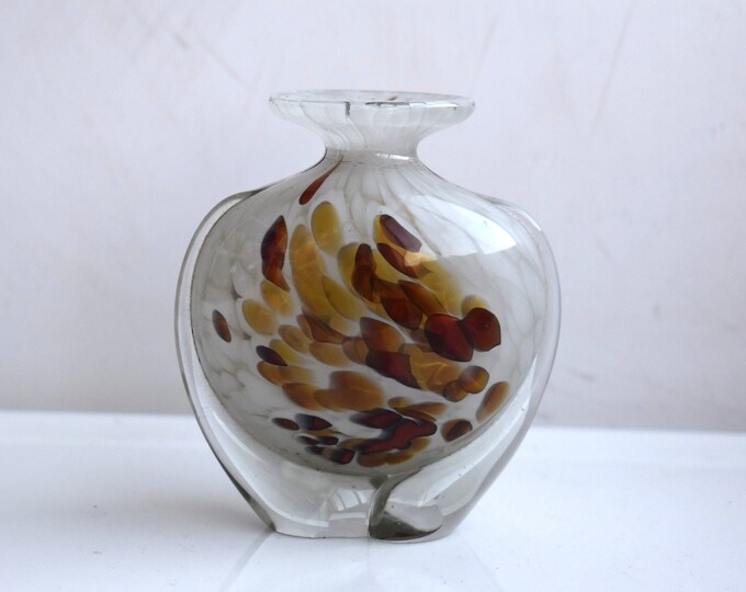 Vintage Mdina Small Studio Art Glass Vase White Yellow Malta European ...
