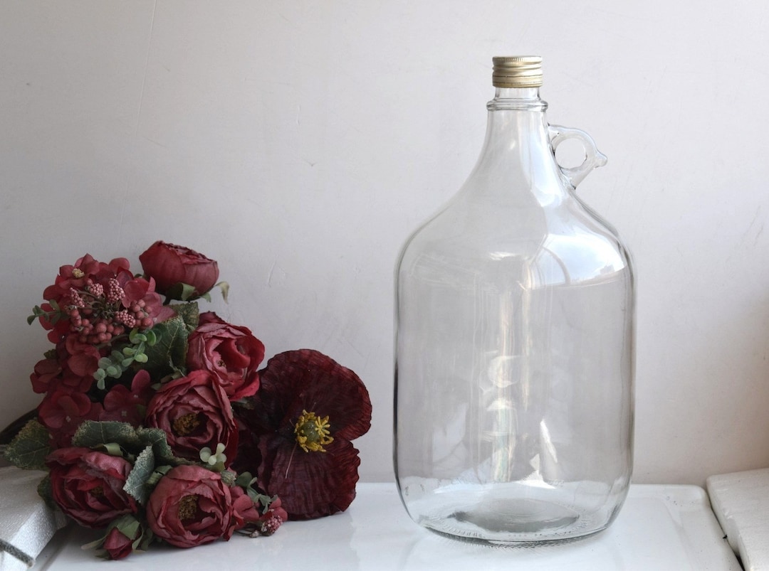 5 Liters Vintage Large Clear Glass Wine Bottle Italian Demijohn ...
