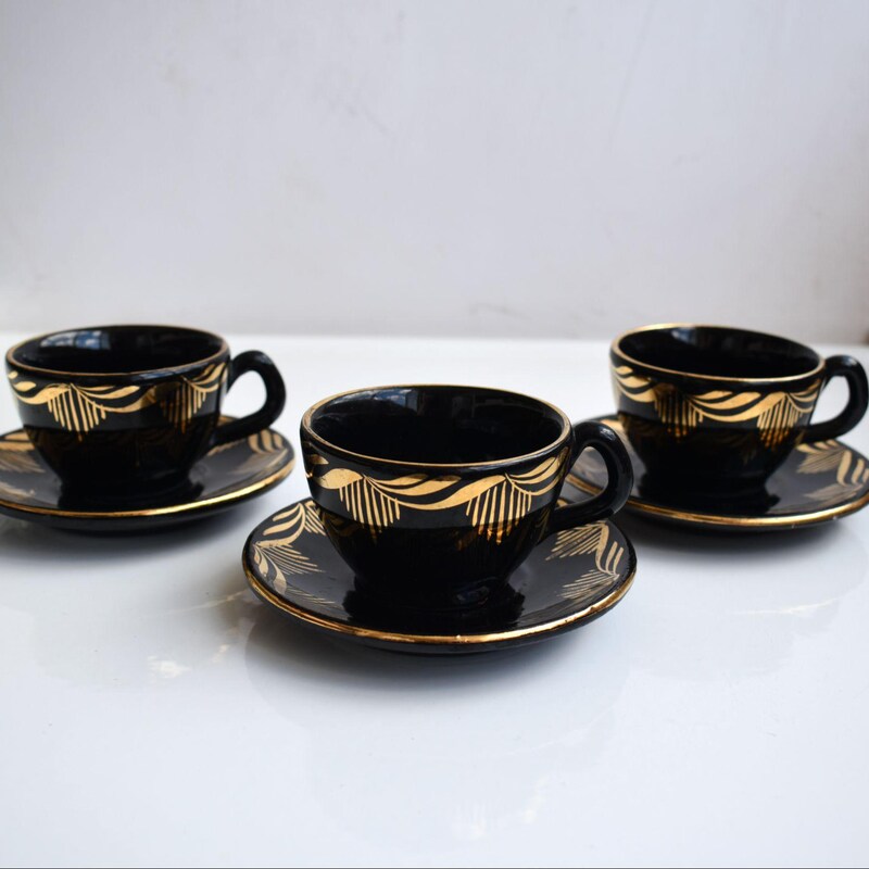 Black and Gold Tea Set - Etsy