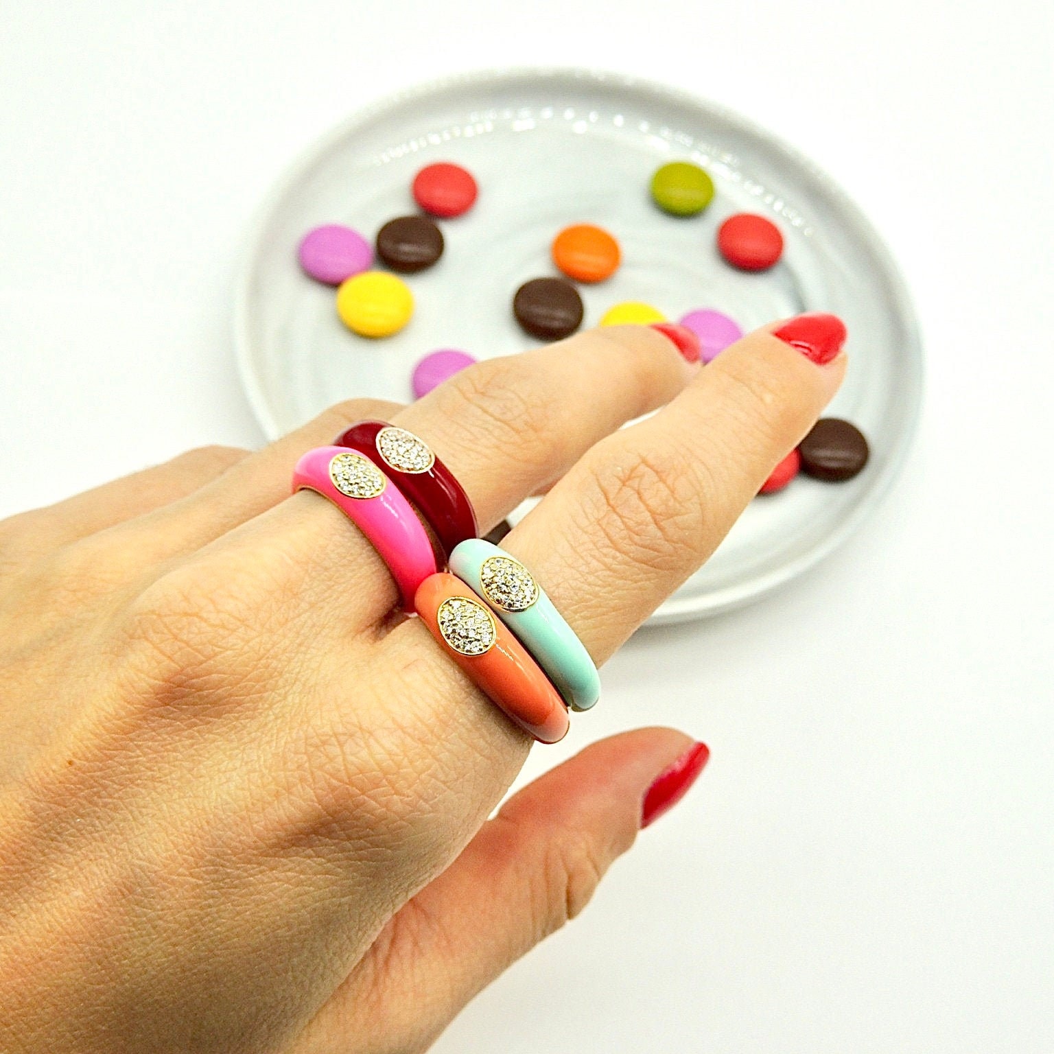 Colorful Stacking Ring Multicolor Enamel Band Colored | Etsy