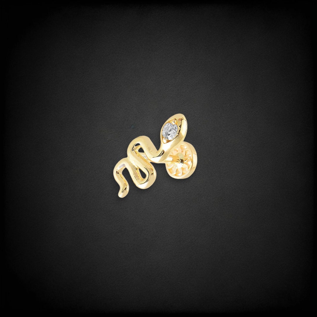 14K Solid Gold Stud Snake Piercing, 18G Internally Threaded Tragus ...