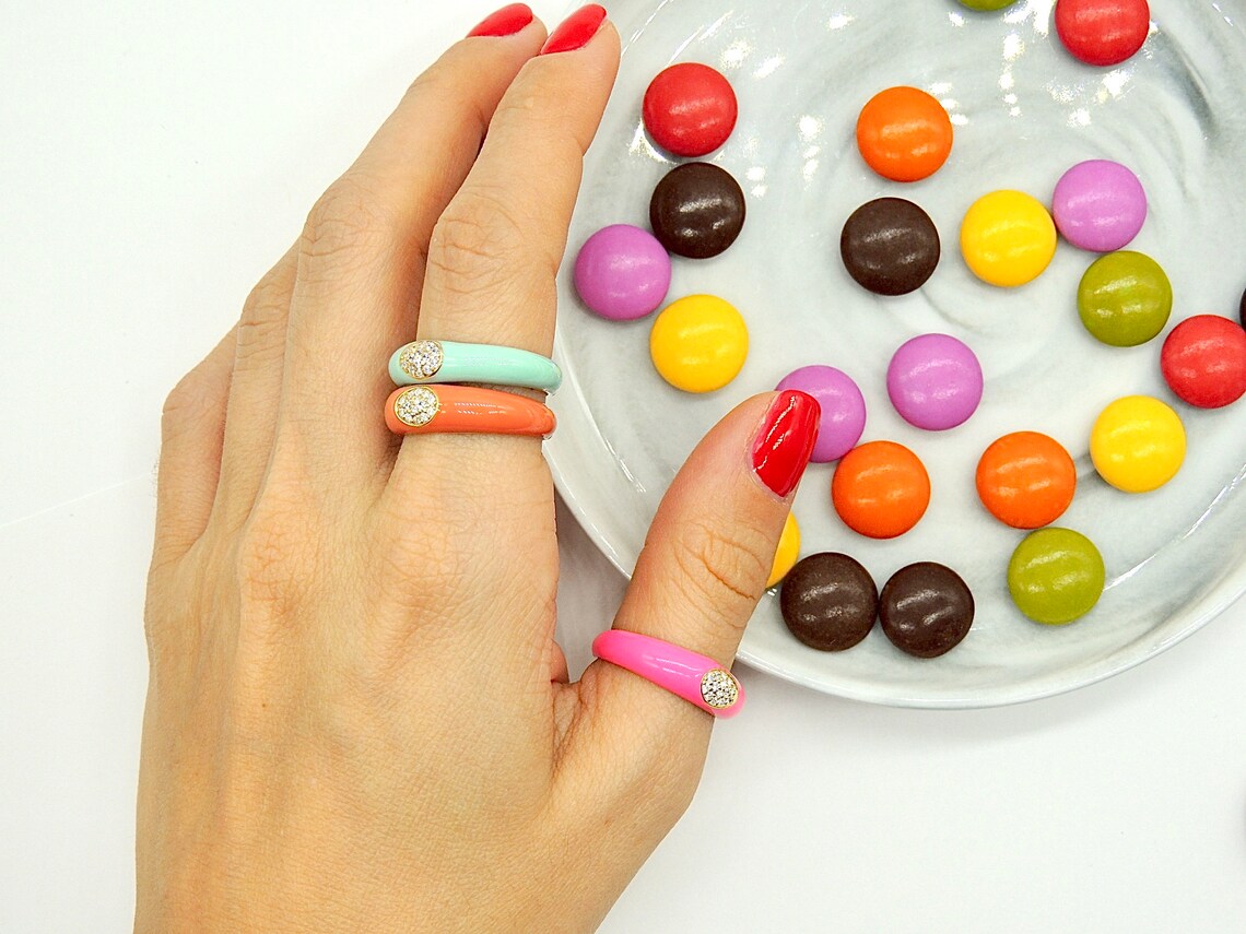 Colorful Stacking Ring Multicolor Enamel Band Colored | Etsy