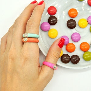Colorful Stacking Ring Multicolor Enamel Band Colored - Etsy