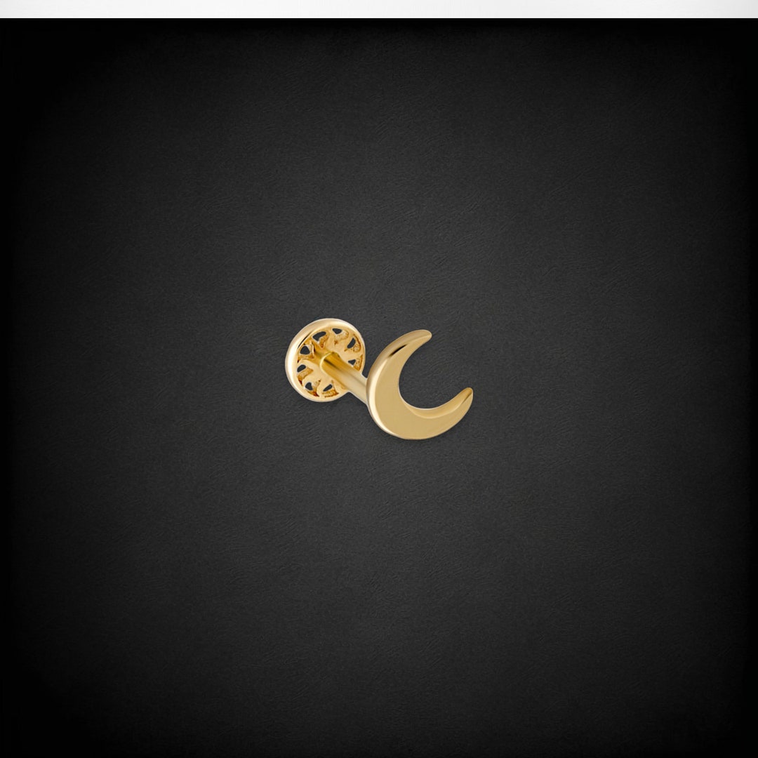 14K Gold Stud Crescent Moon Piercing, Tragus Piercing, Gold Stud ...
