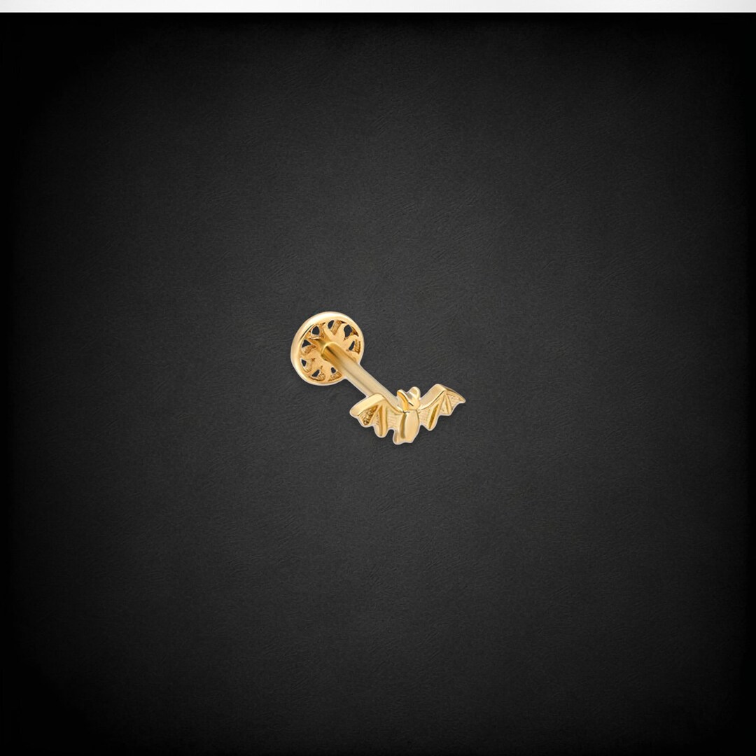 14K Gold Stud Bat Piercing, Tragus Piercing, Gold Stud Earring, Gold ...