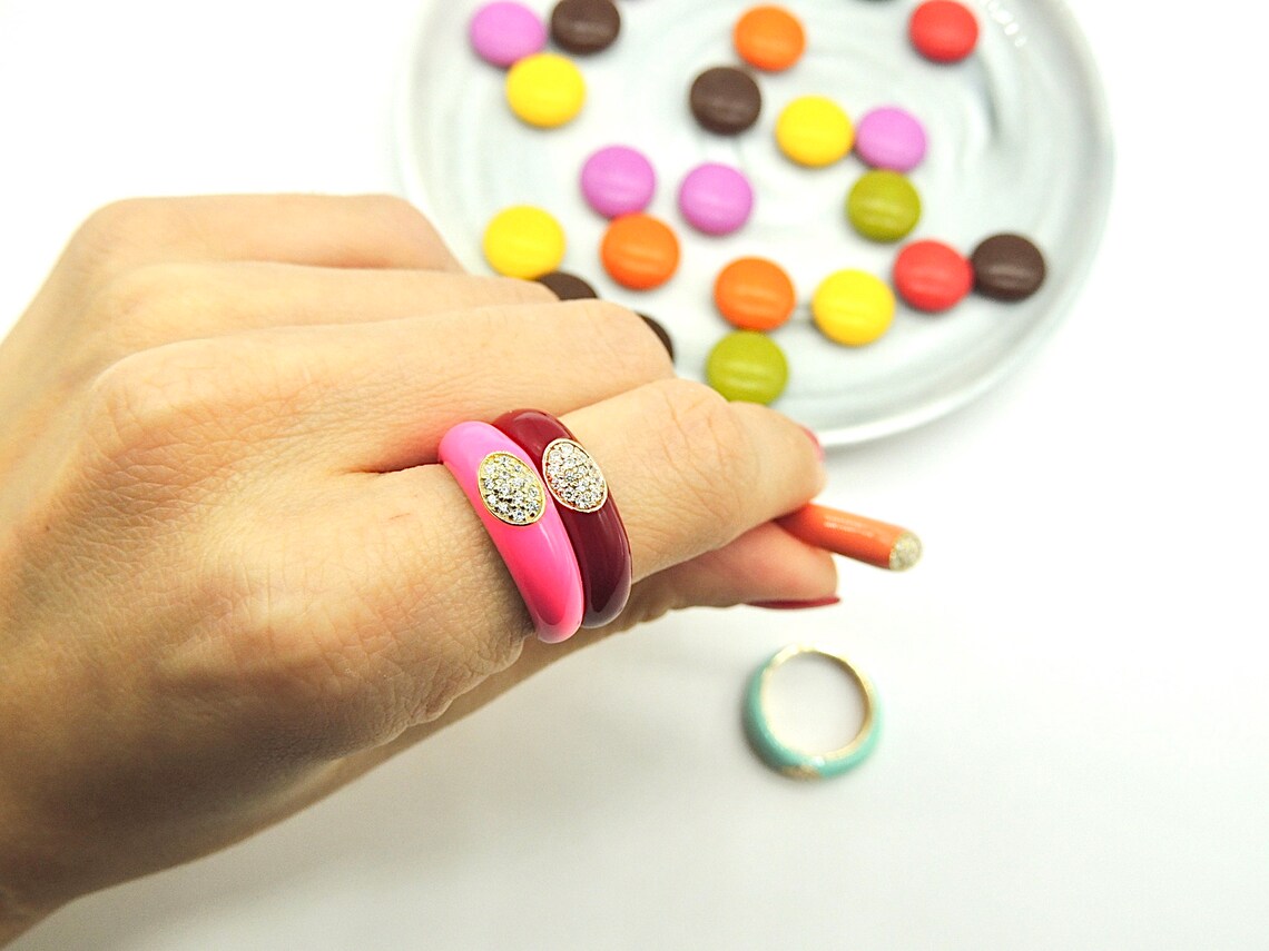 Colorful Stacking Ring Multicolor Enamel Band Colored | Etsy