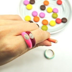 Colorful Stacking Ring, Multicolor Enamel Band, Colored Stacking Band ...