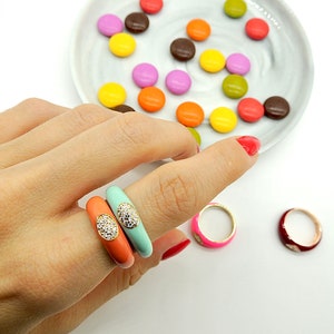 Colorful Stacking Ring, Multicolor Enamel Band, Colored Stacking Band ...
