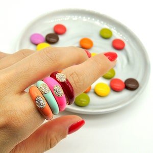 Colorful Stacking Ring, Multicolor Enamel Band, Colored Stacking Band ...