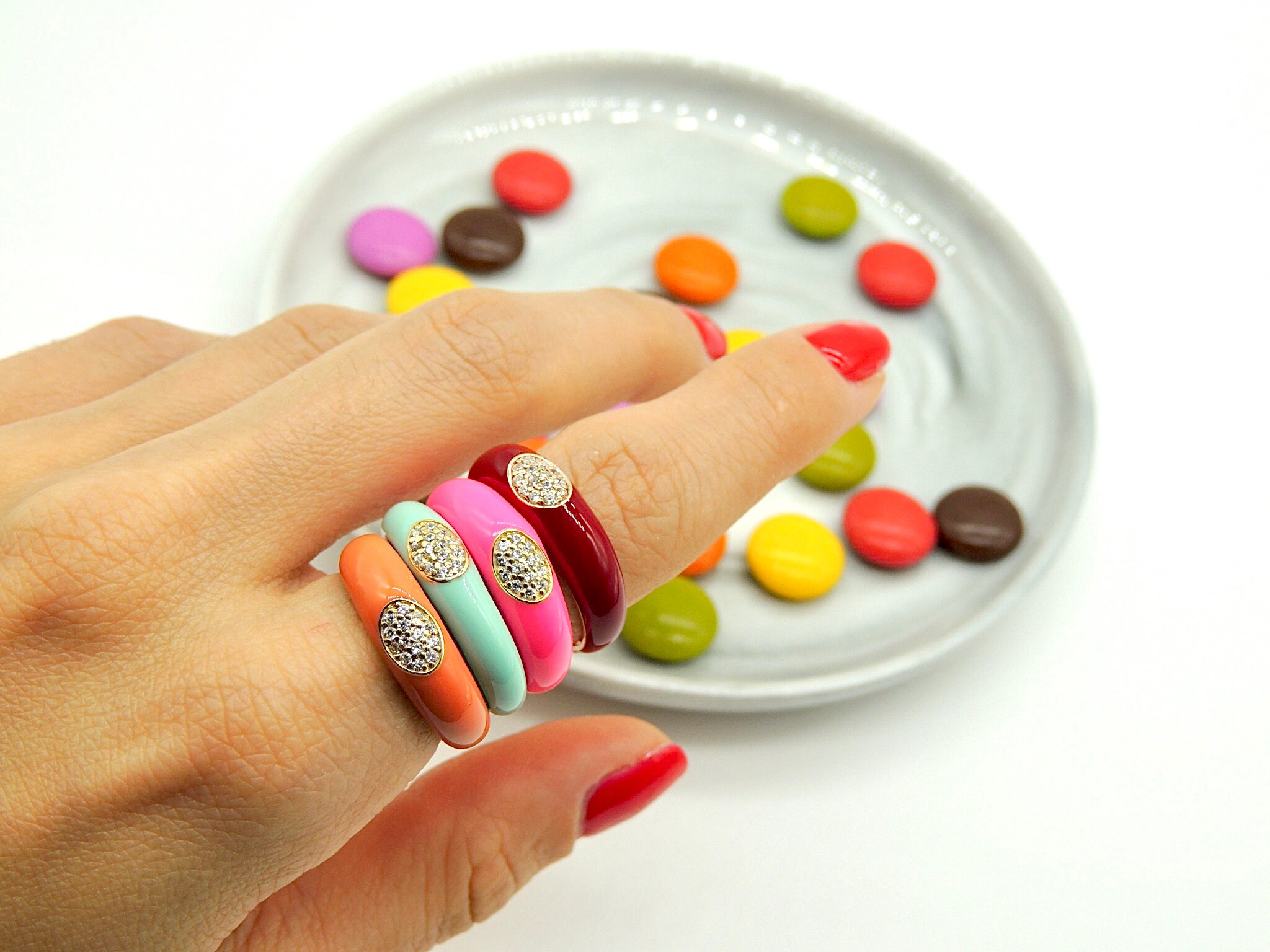 Colorful Stacking Ring Multicolor Enamel Band Colored | Etsy