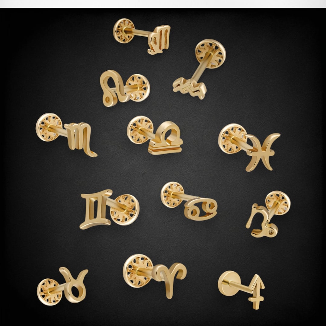 14K Gold Zodiac Sign Stud Earring: Tragus Piercing - Etsy