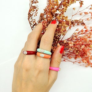 Colorful Stacking Ring, Multicolor Enamel Band, Colored Stacking Band ...
