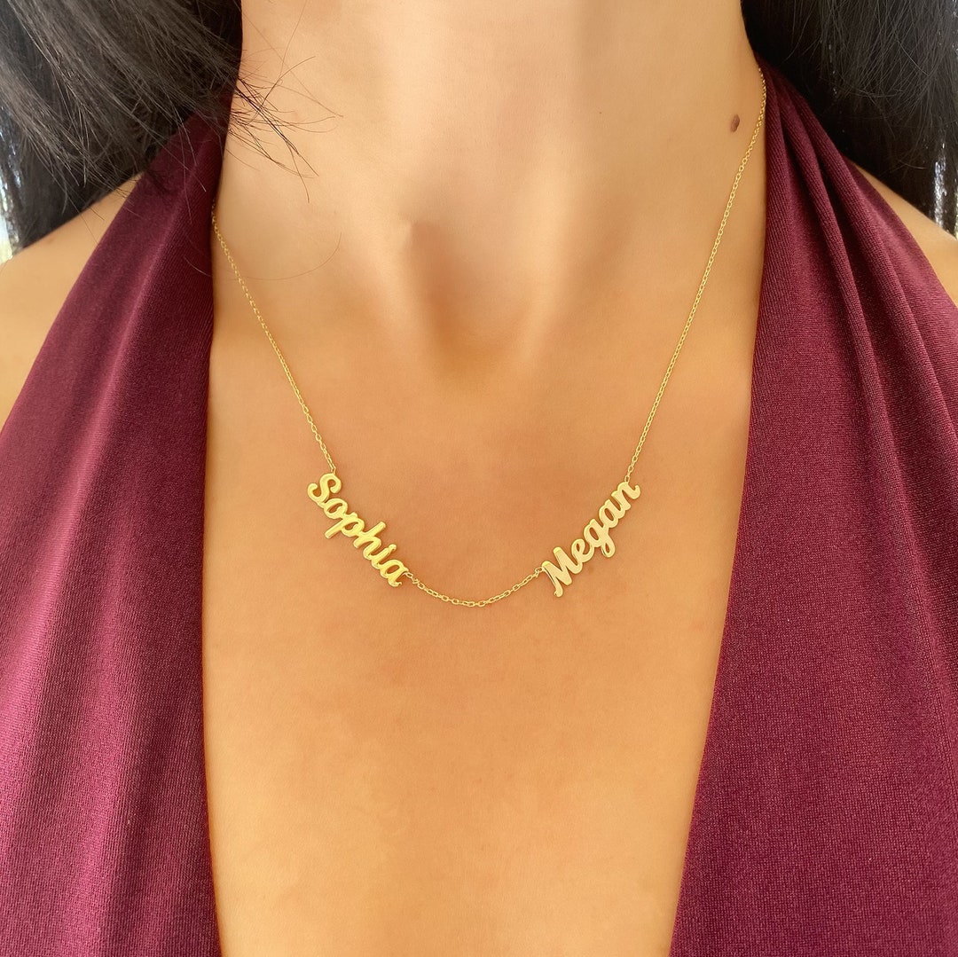 14K Solid Gold Two Name Necklace: Personalized Handmade Jewelry - Etsy
