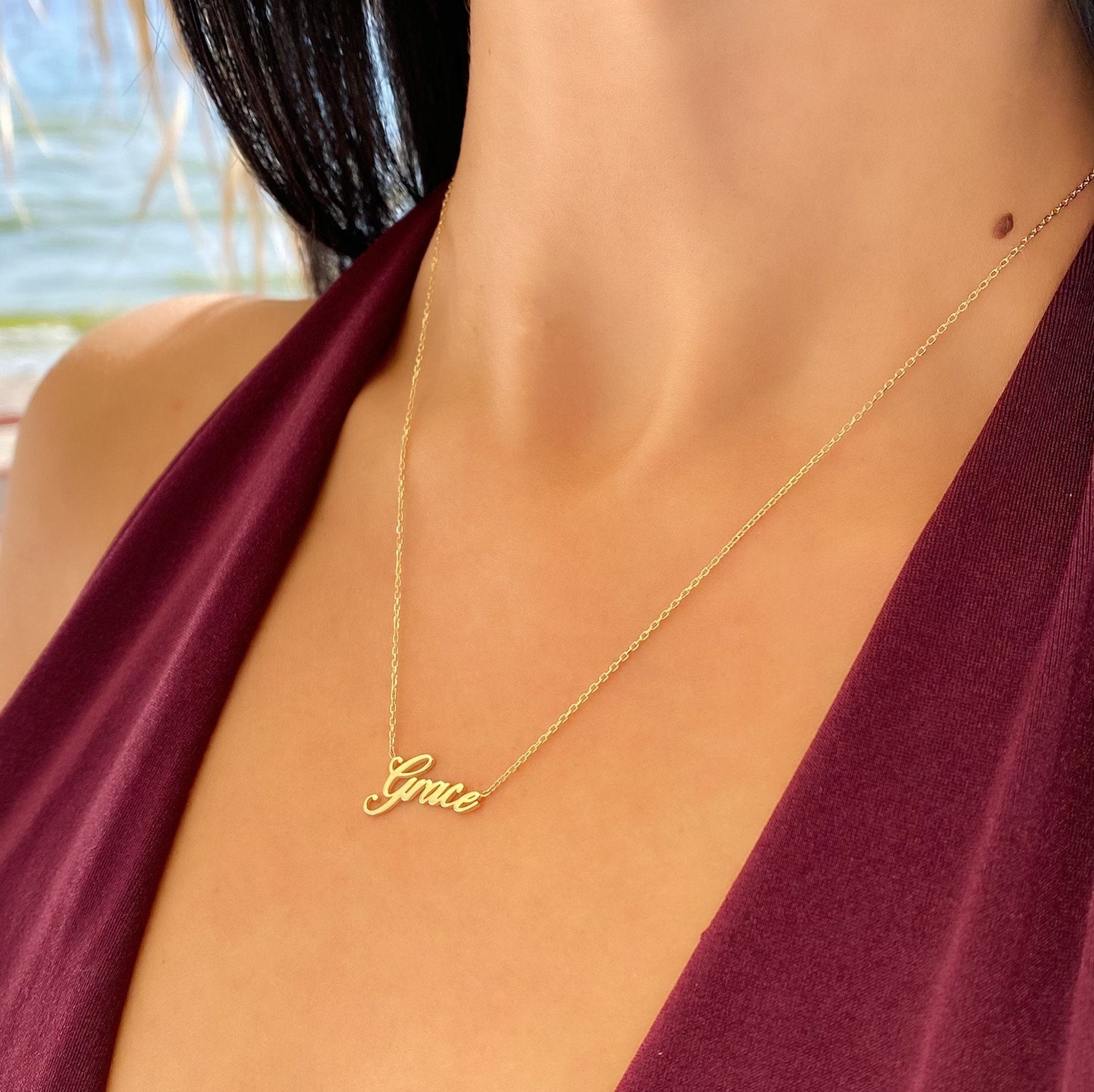 14k Gold Name Necklace Personalized Name Necklace 14k Gold | Etsy