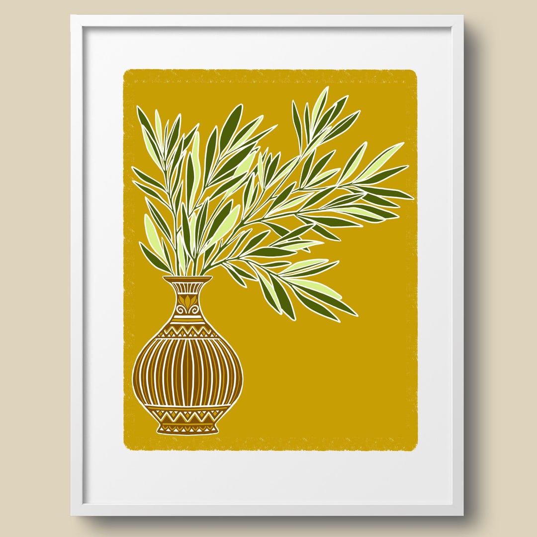 Mediterranean Still Life Vase With Olive Branch Print, Kitchen Art ...