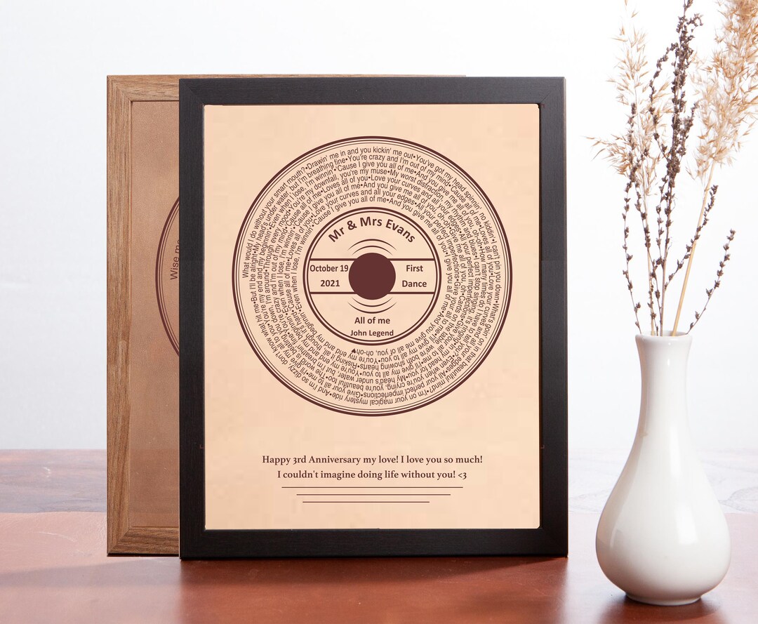3rd Anniversary Engraved Leather Gift - Personalized Any Song Lyrics ...