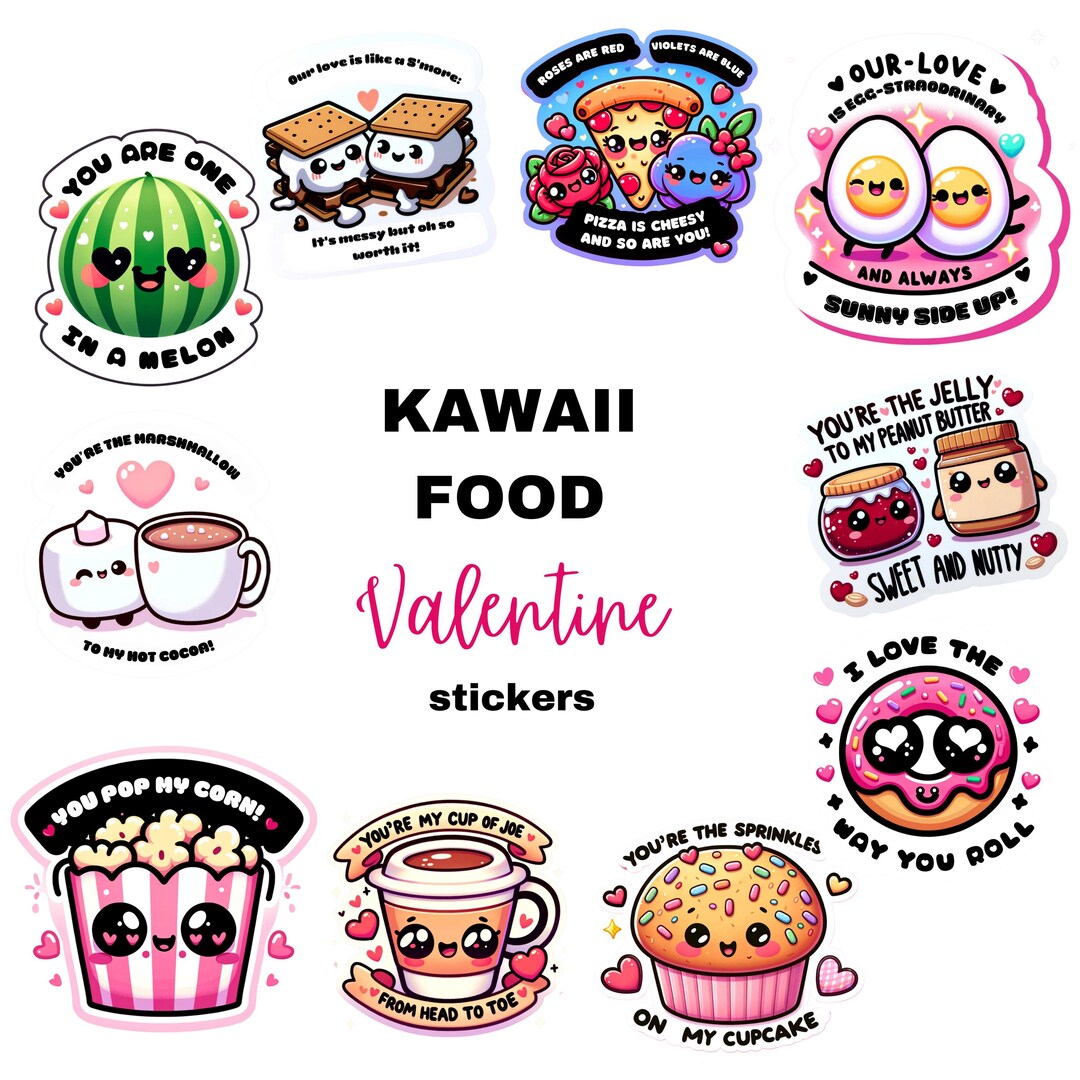 Valentine Kawaii Food Stickers,kawaii Valentine Sticker Laptop,funny ...