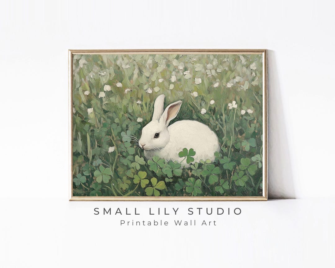 PRINTABLE White Rabbit Print, Spring Farmhouse Rabbit Wall Art, Cute ...