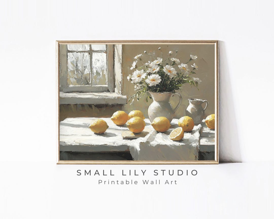 PRINTABLE Lemons and Daisies Print, Fruit and Flowers Wall Art Yellow ...