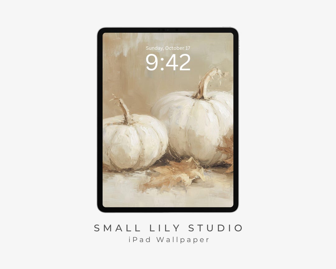 White Pumpkins iPad Wallpaper, Neutral Fall iPad Background, Autumn ...