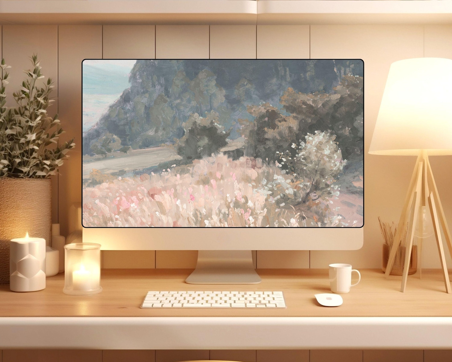 Pink Flower Field Desktop Wallpaper Set, Spring Landscape Phone ...