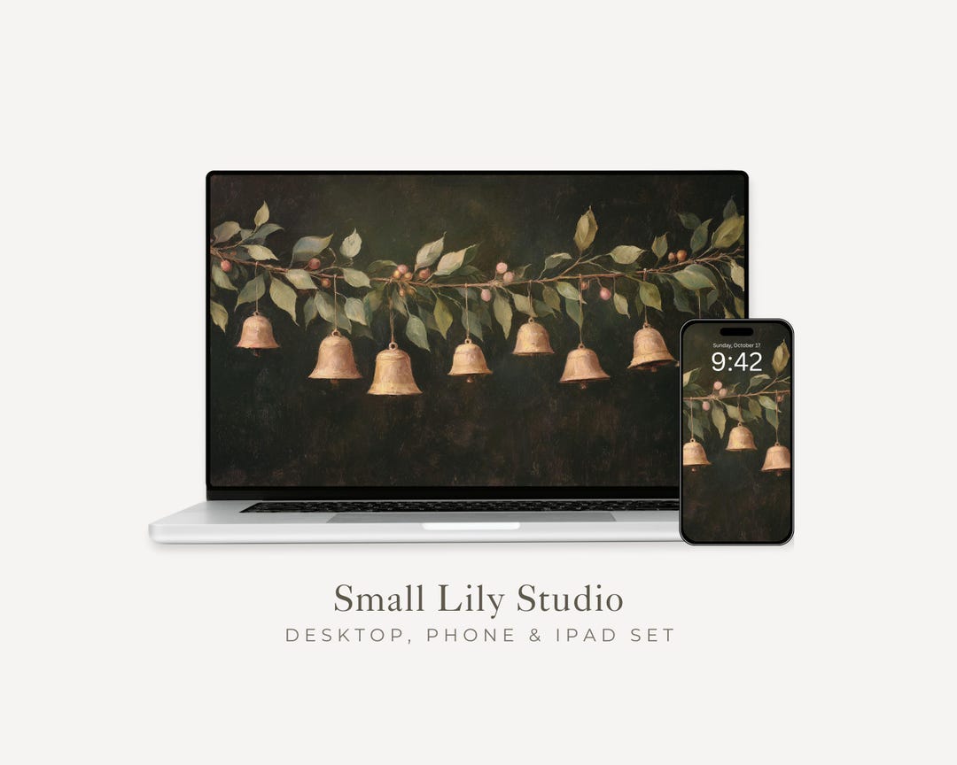 Christmas Bells Desktop Wallpaper Set, Dark Festive Phone Wallpaper ...