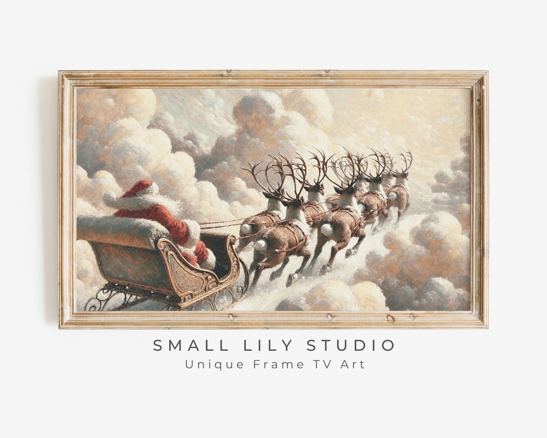 FRAME TV Art Santa and Reindeer Flying Sleigh, Christmas Frame Tv ...