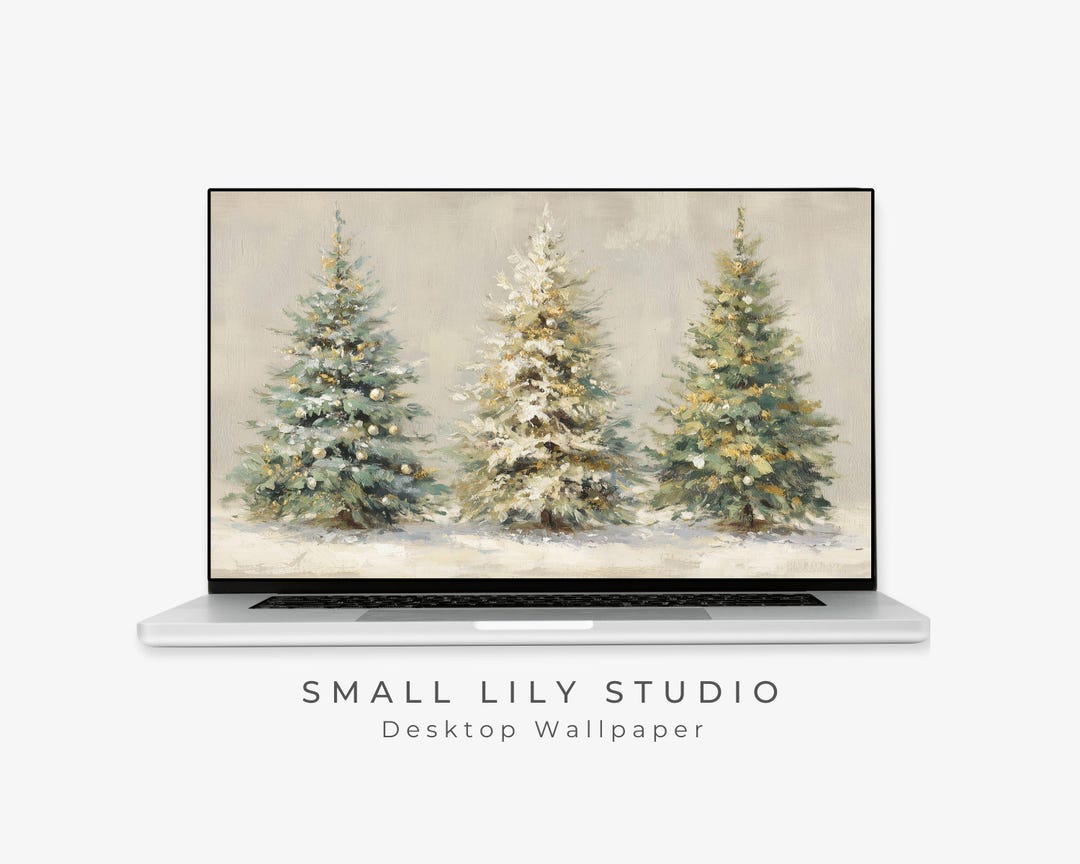 Gold Christmas Trees Desktop Wallpaper, Cute MacBook Wallpaper, Festive ...