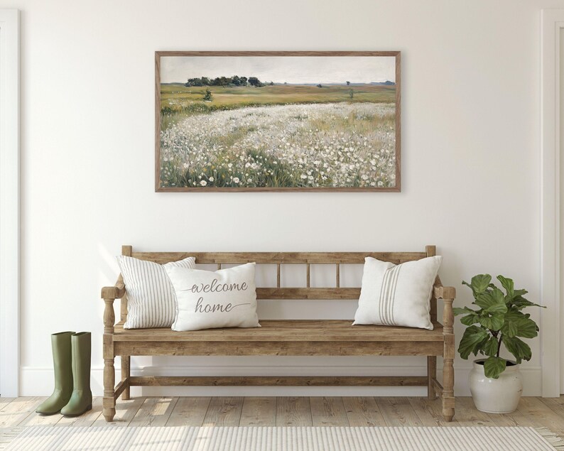 FRAME TV Art White Wildflower Field, Spring Landscape Flower Field Tv ...