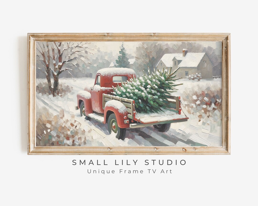 Christmas FRAME TV Art Red Truck With Pine Tree, Christmas Tree in ...