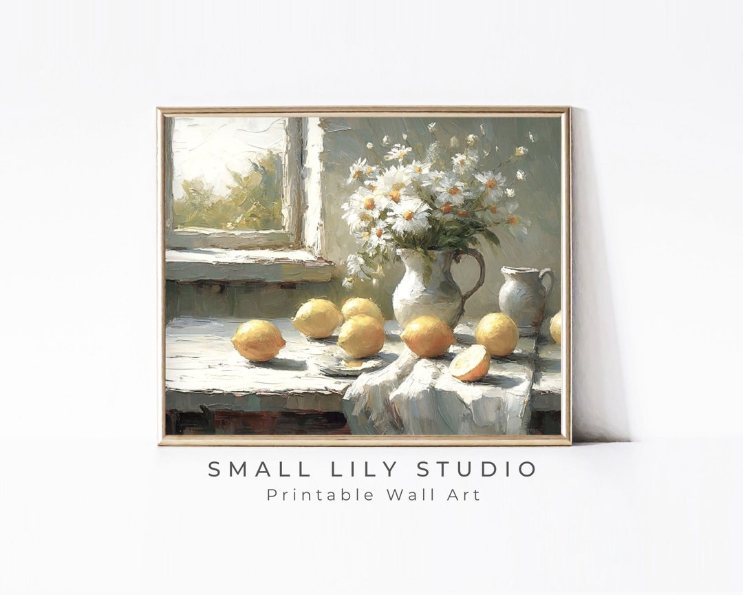 PRINTABLE Lemons and Daisies Print, Fruit and Flowers Wall Art Yellow ...