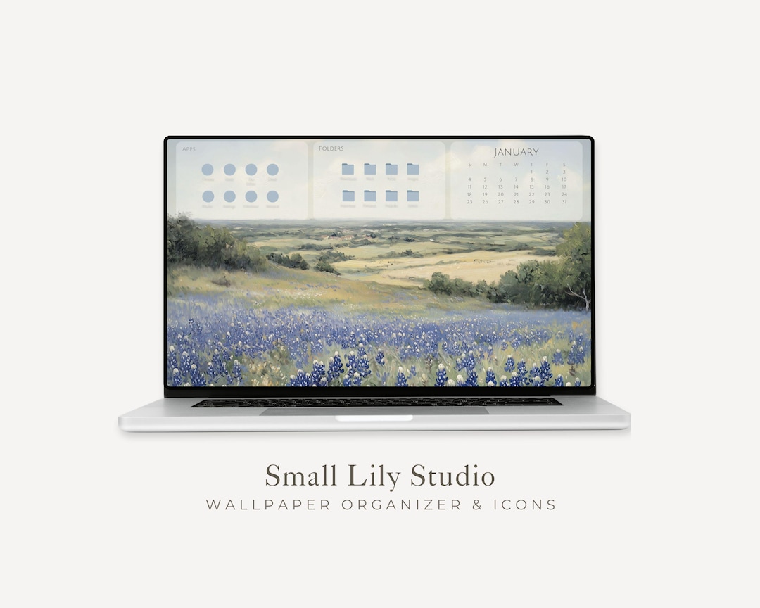 2026-2027 Desktop Wallpaper Organizer, Blue Flowers Laptop Background ...