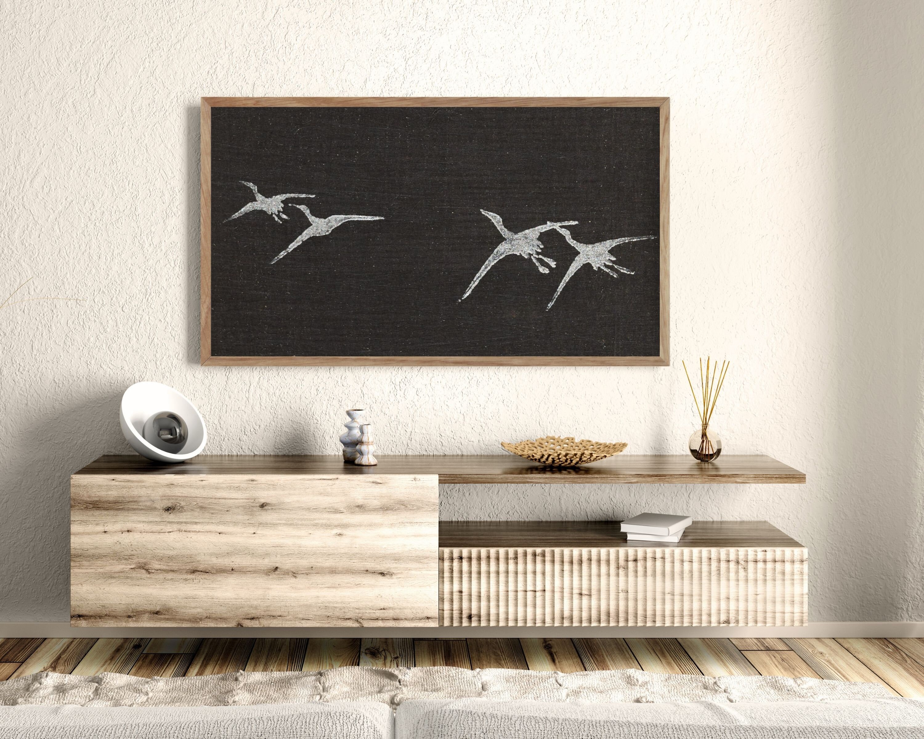 Samsung Frame TV Japanese Cranes Vintage Minimalist Black and - Etsy