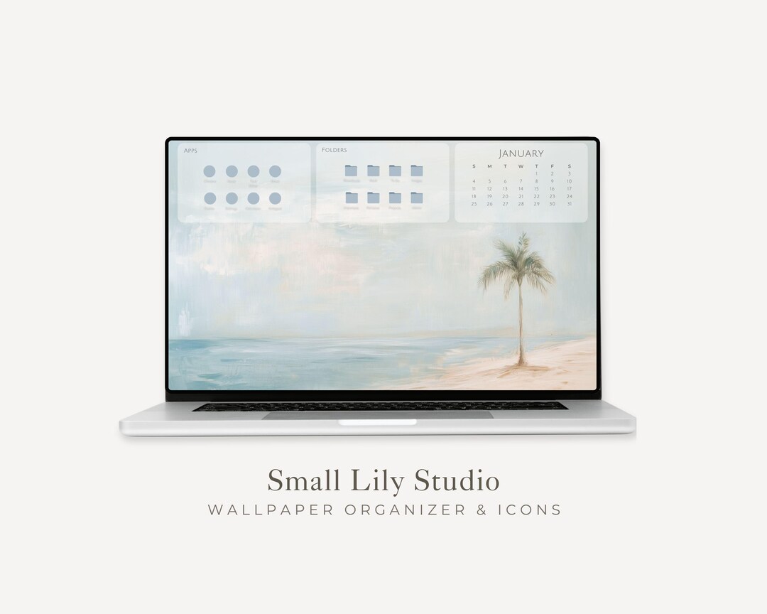 2026-2027 Desktop Wallpaper Organizer, Beach Palm Tree Laptop ...