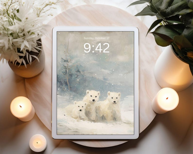 Polar Bears Desktop Wallpaper Set, Winter Landscape Wallpaper, Cute ...