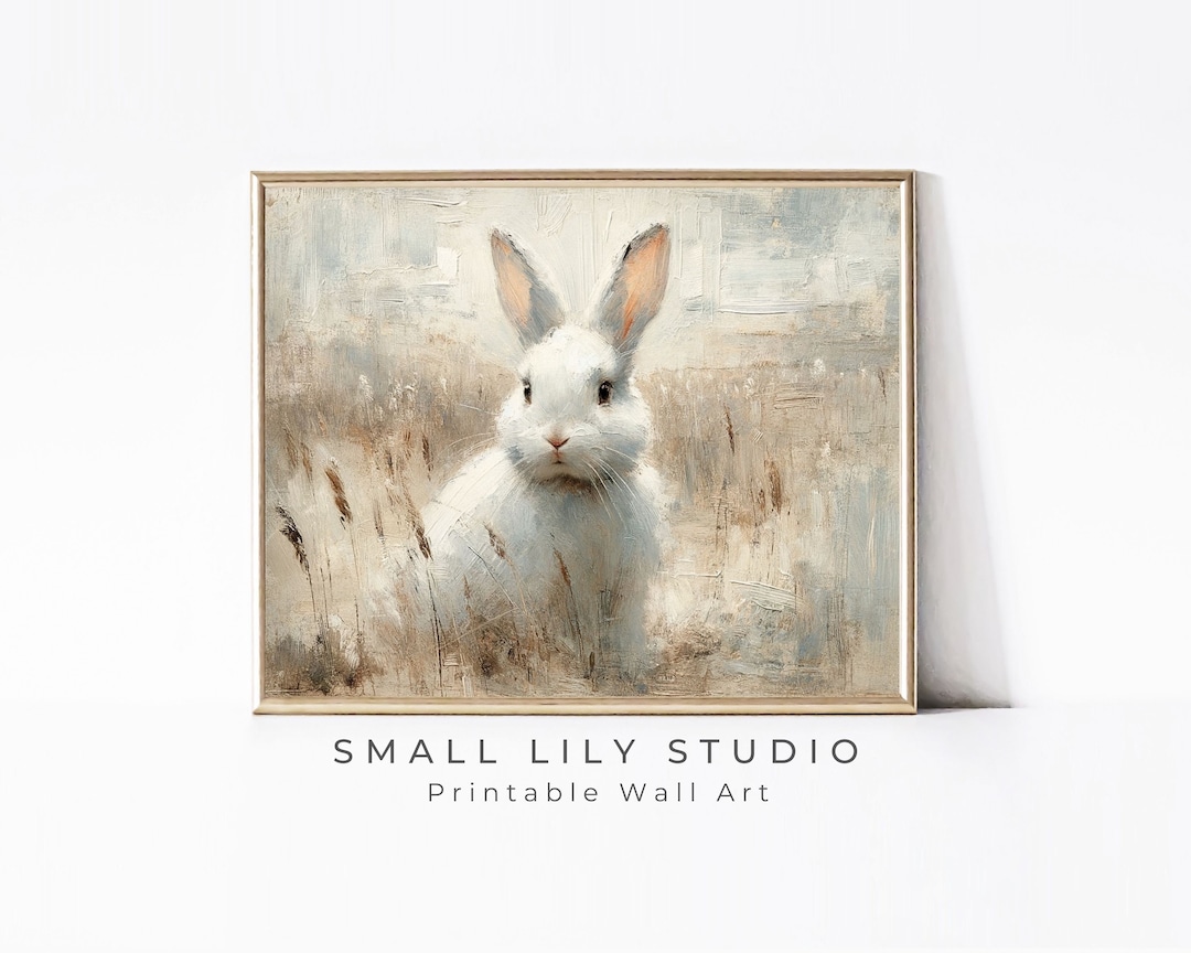 PRINTABLE Rustic Rabbit Print, Farmhouse Rabbit Wall Art, Cute Bunny in ...