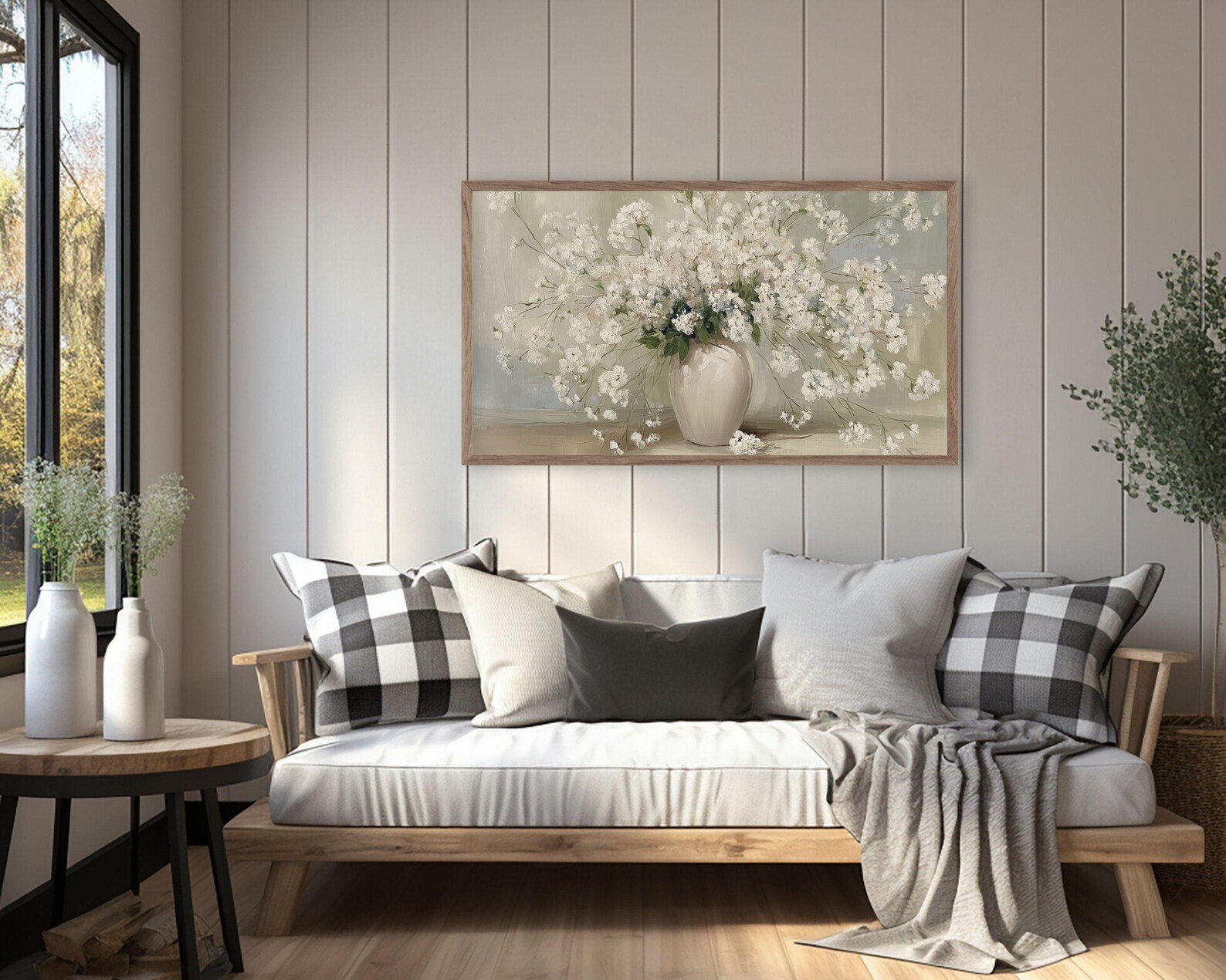 FRAME TV Art White Flowers in Rustic Farmhouse, Neutral Spring Samsung ...