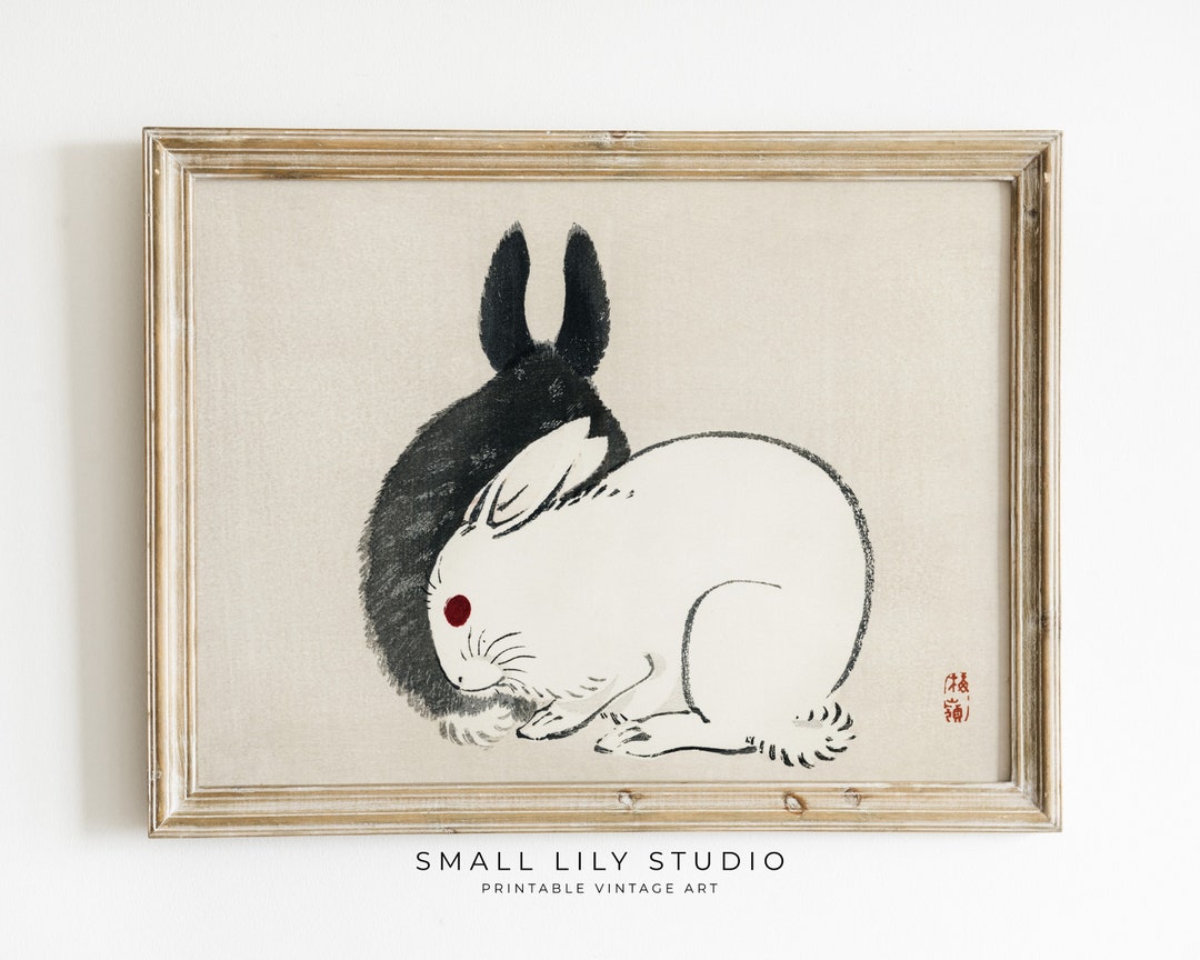 Minimalist Black and White Rabbits Wall Art on Neutral - Etsy