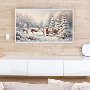 FRAME TV Art Santa and Reindeer, Pink Christmas Frame Tv Art Winter ...