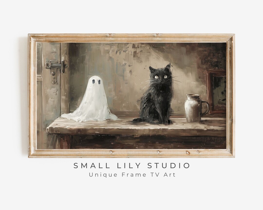 Halloween FRAME TV Art Ghost and Black Cat, Neutral Halloween Samsung ...