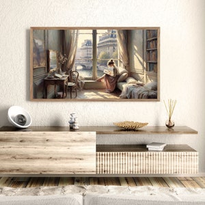 FRAME TV Art Woman Reading by Window, Samsung Frame Tv Art Bookish ...