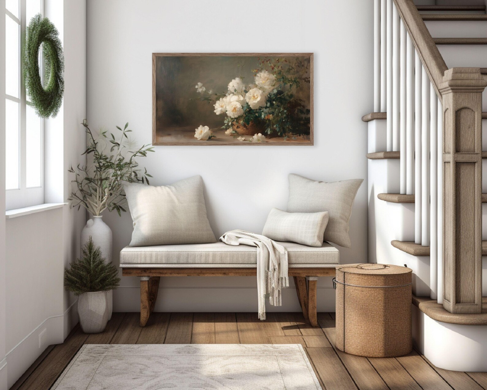 FRAME TV Art Warm White Roses on Brown, Neutral Samsung Frame Tv Art ...