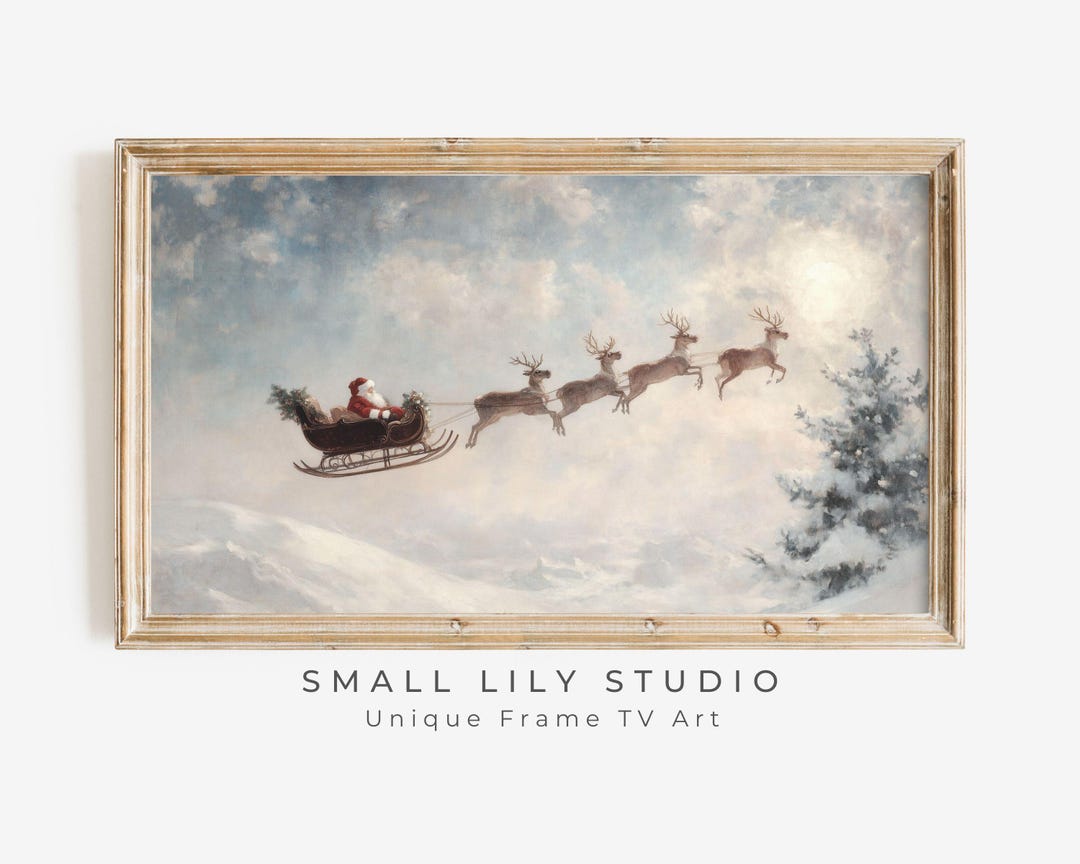 FRAME TV Art Santa and Reindeer Flying, Christmas Frame Tv Pictures ...