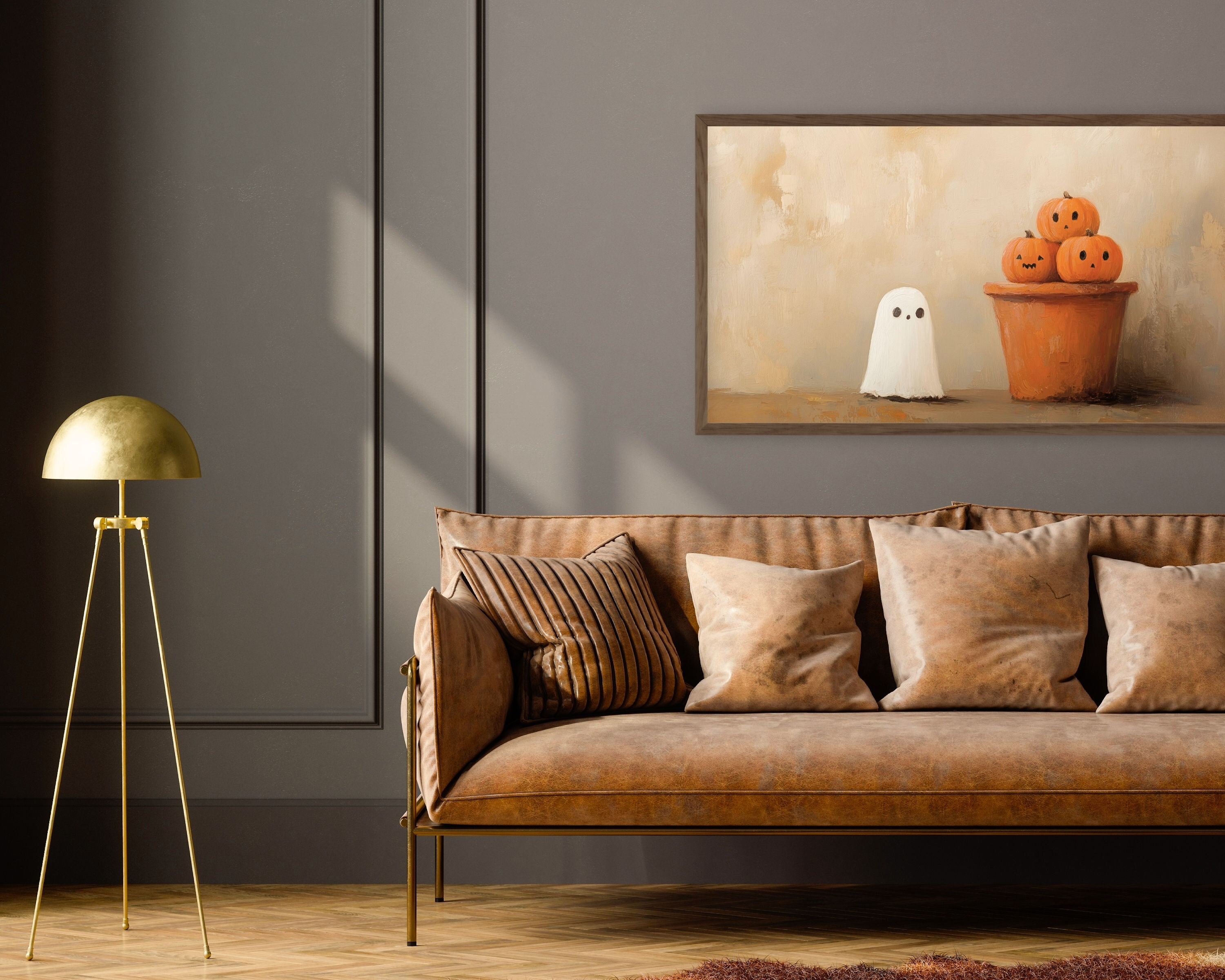 Halloween FRAME TV Art Cute Ghost and Pumpkin Stack, Minimalist ...