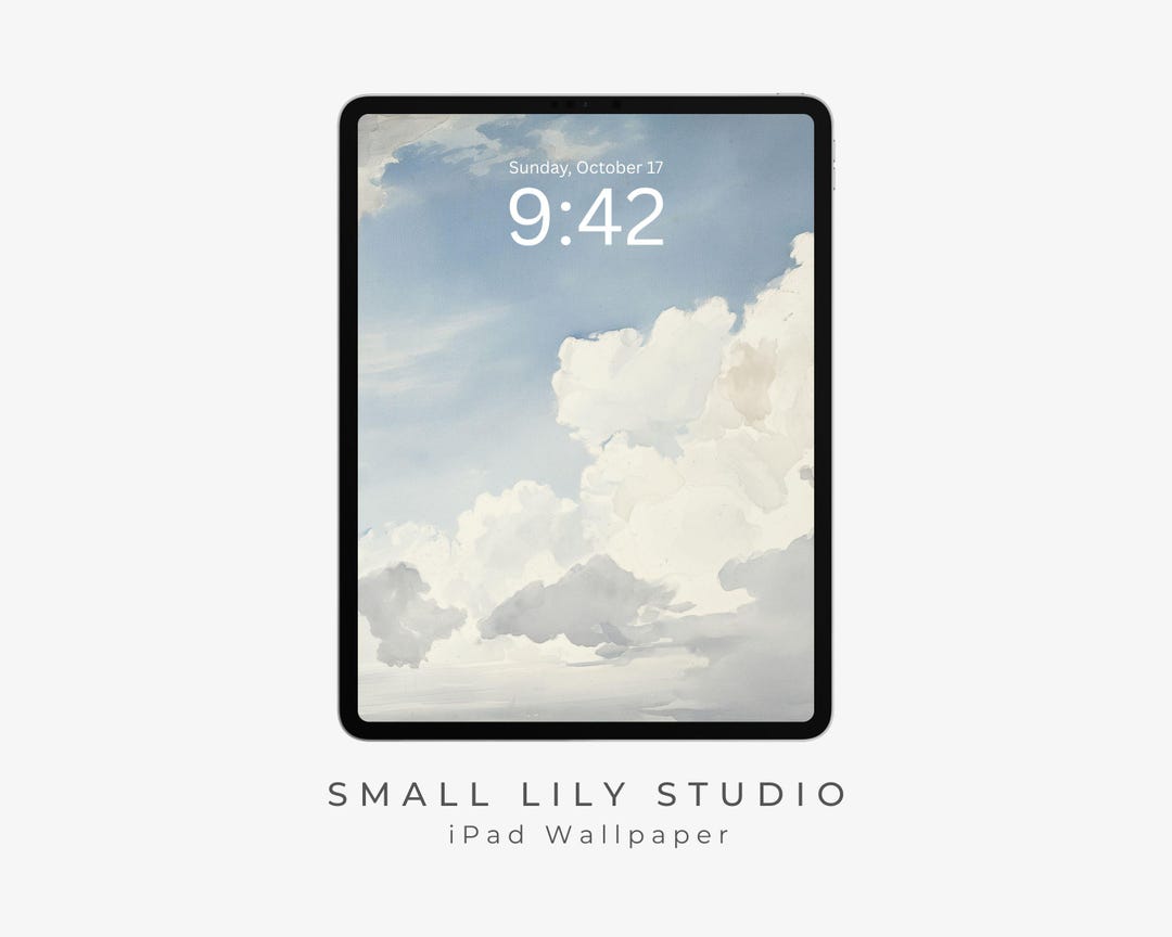 Watercolor Clouds iPad Wallpaper, Blue Sky iPad Wallpaper, Vintage ...