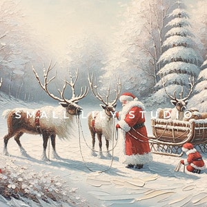 FRAME TV Art Santa and Reindeer, Pink Christmas Frame Tv Art Winter ...