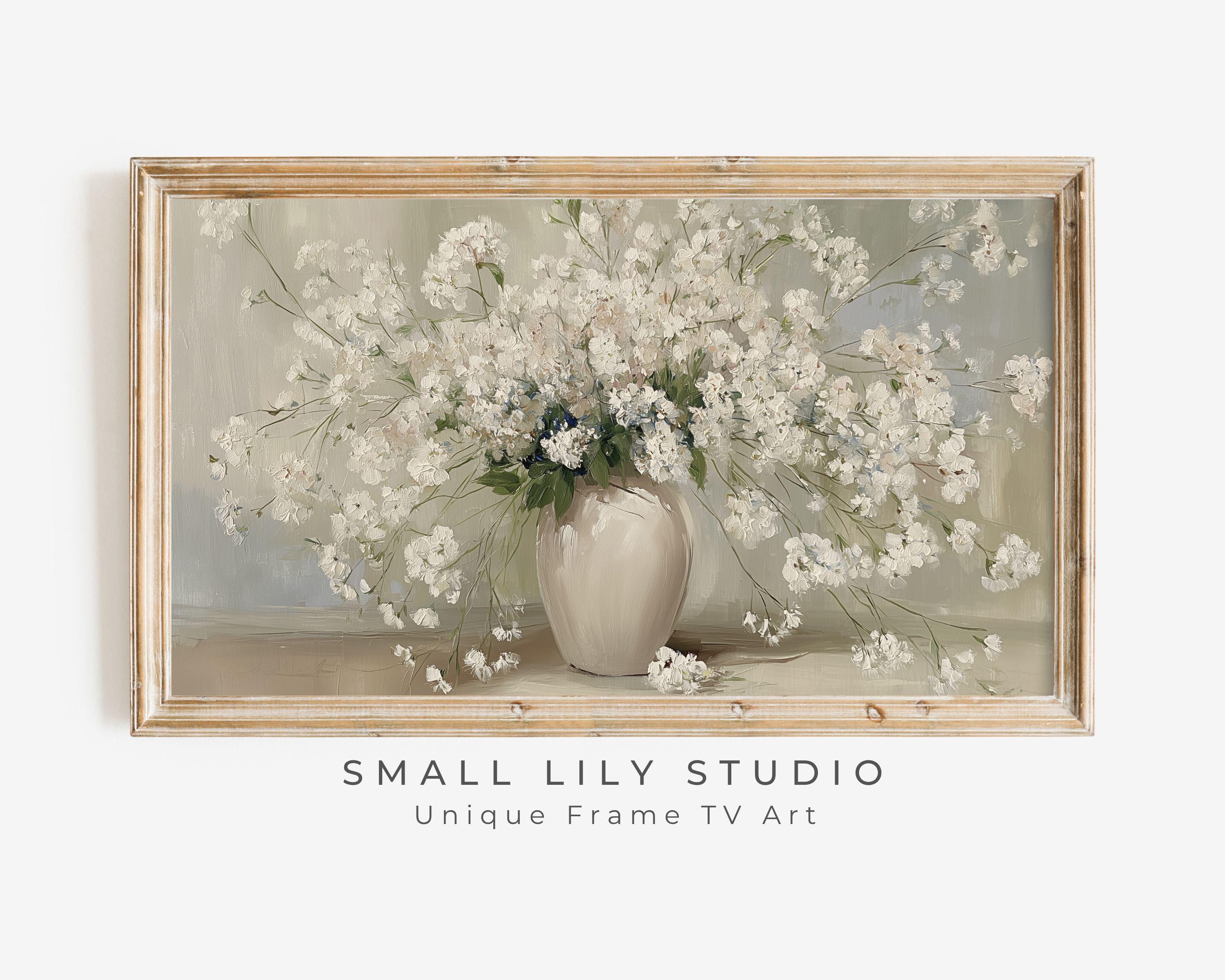FRAME TV Art White Flowers in Rustic Farmhouse, Neutral Spring Samsung ...